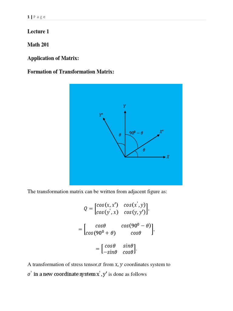 Math 201 Application of Matrix: Formation of Transformation Matrix ...