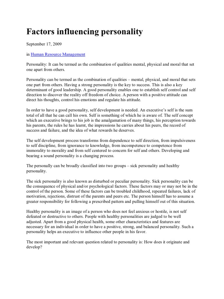 Factors Influencing Personality | PDF | Neuroscience | Metaphysics Of Mind