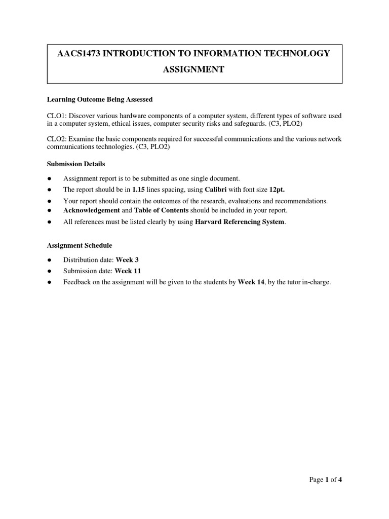 Aacs1473 Introduction To Information Technology Assignment: Learning ...