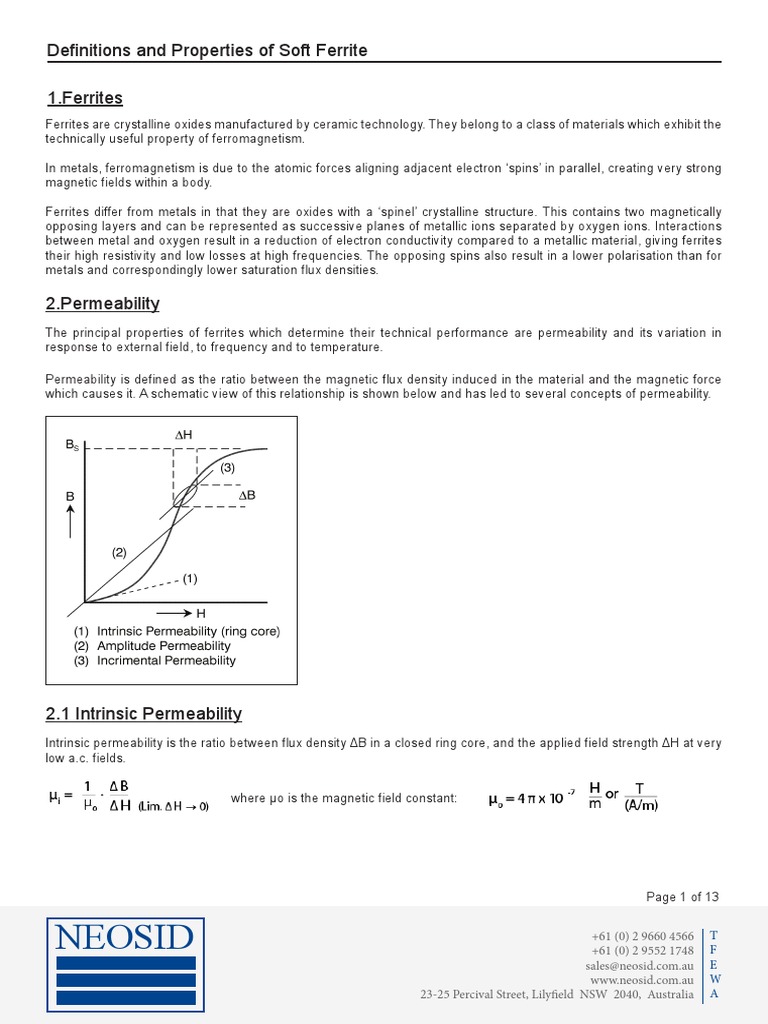 Definitions and Properties of Soft Ferrites | PDF | Inductance | Inductor