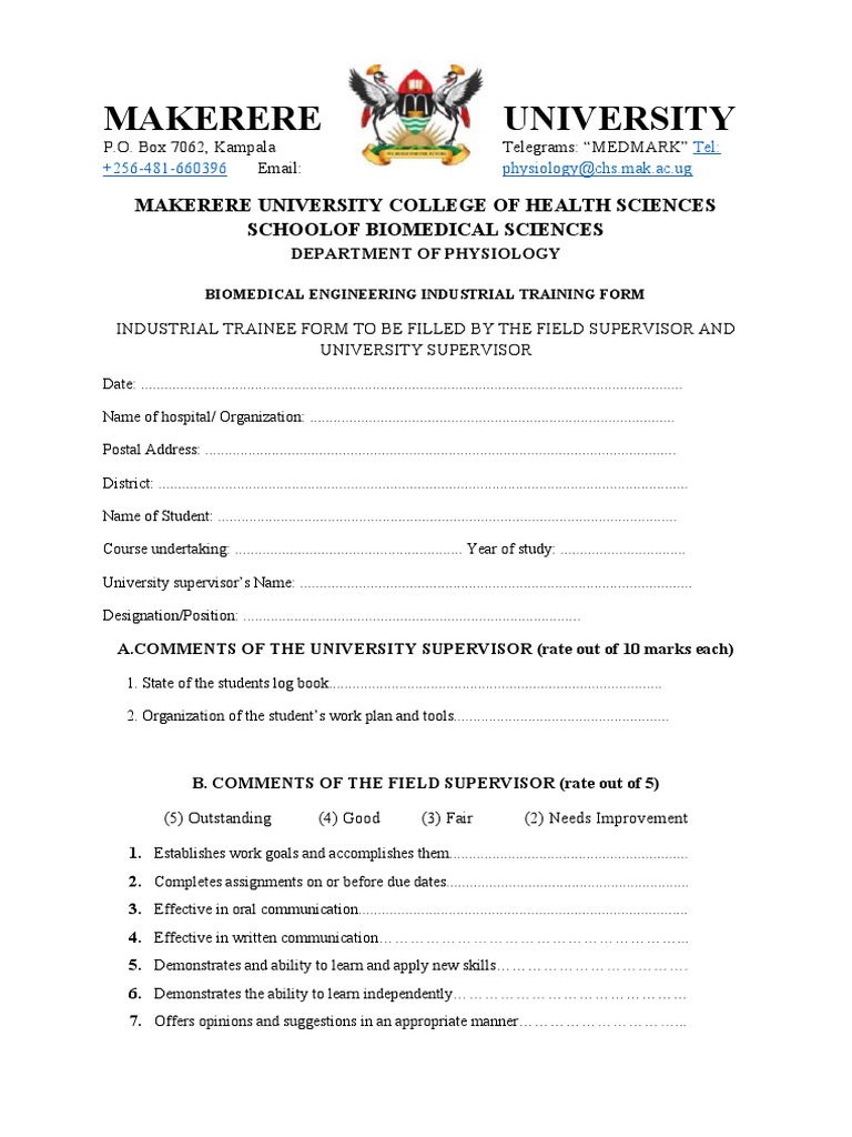 Internship Supervisor's Evalution Form Makerere | PDF | Cognition | Behavior Modification