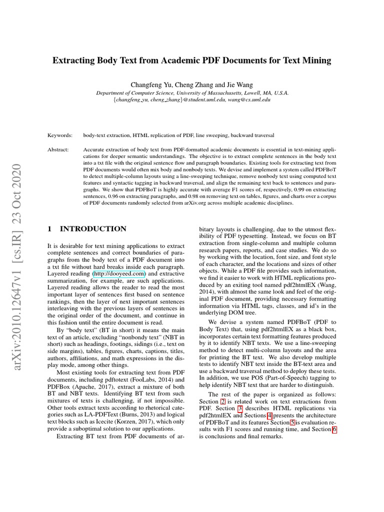 Extracting Body Text From Academic PDF Documents For Text Mining | PDF ...