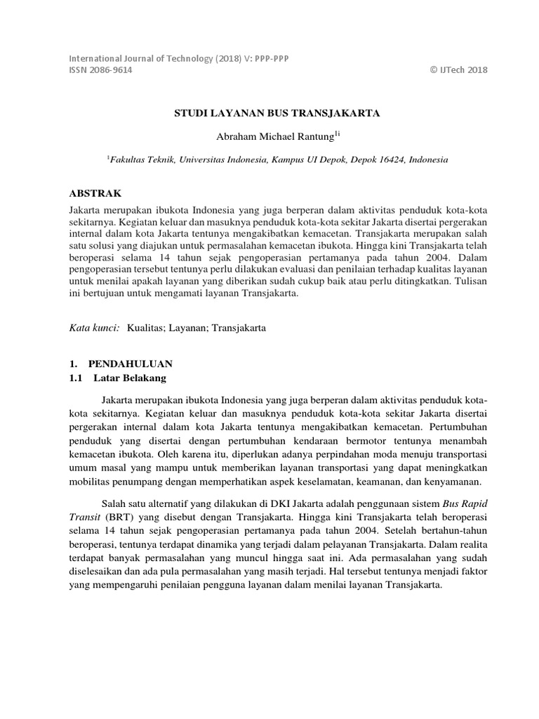 Studi Layanan Bus Transjakarta: Fakultas Teknik, Universitas Indonesia ...