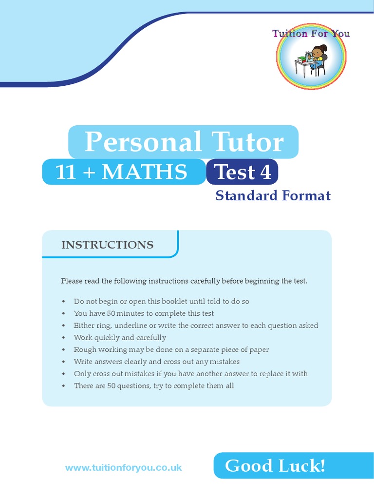 Personal Tutor: 11 + MATHS Test 4 | PDF | Multiplication | Speed
