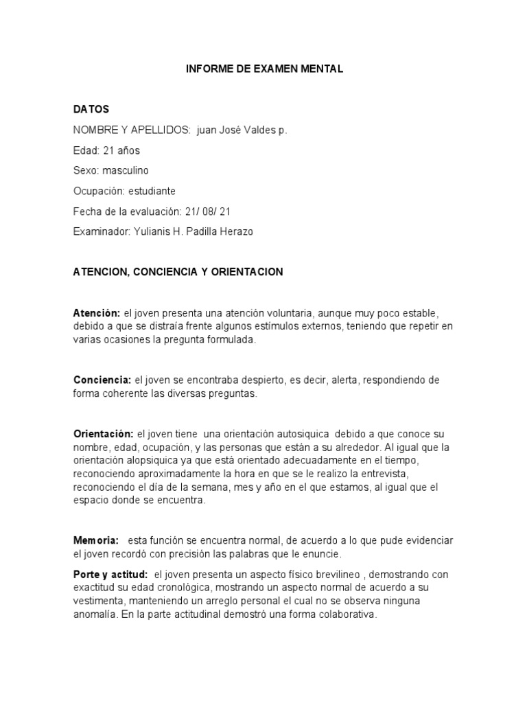 Informe De Examen Mental Pdf 7078