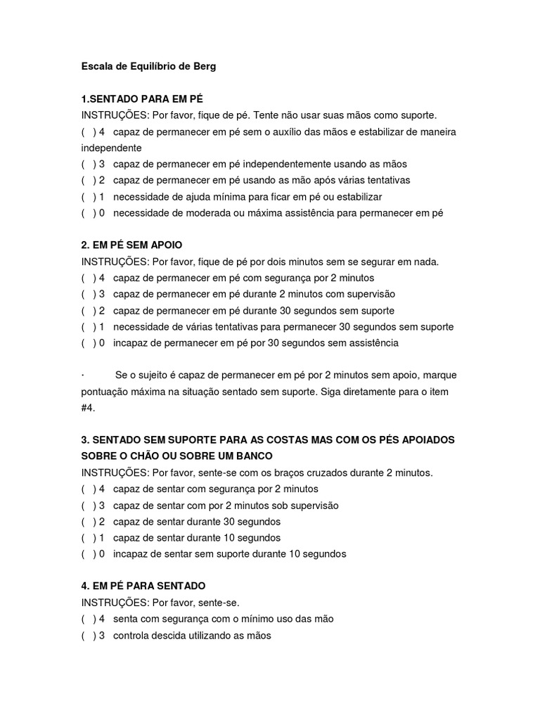 Escala de Equilíbrio de Berg | PDF | Pé (unidade de medida)
