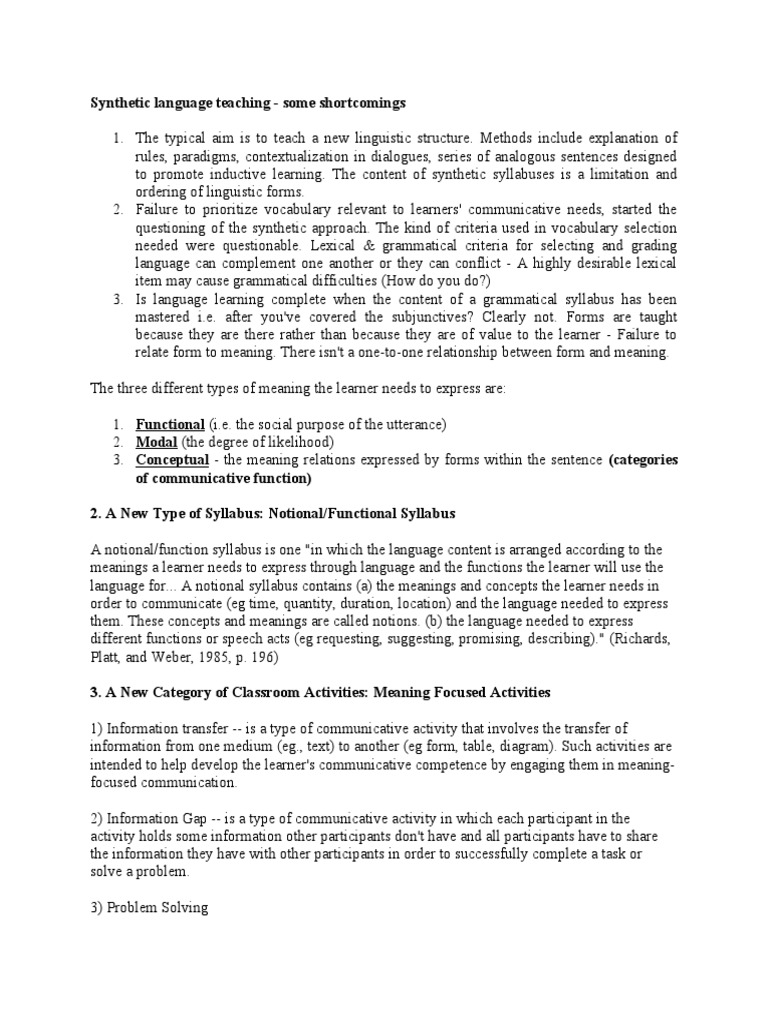 A Notional/Functional Syllabus: Addressing the Shortcomings of the ...