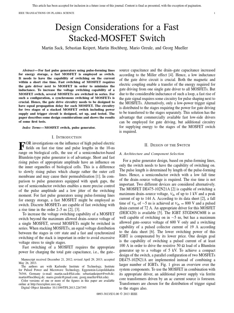 Design Considerations For A Fast Stacked-MOSFET Switch | PDF | Mosfet ...