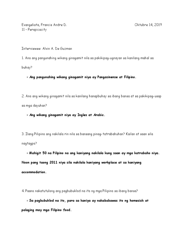 Buhay OFW Interview | PDF