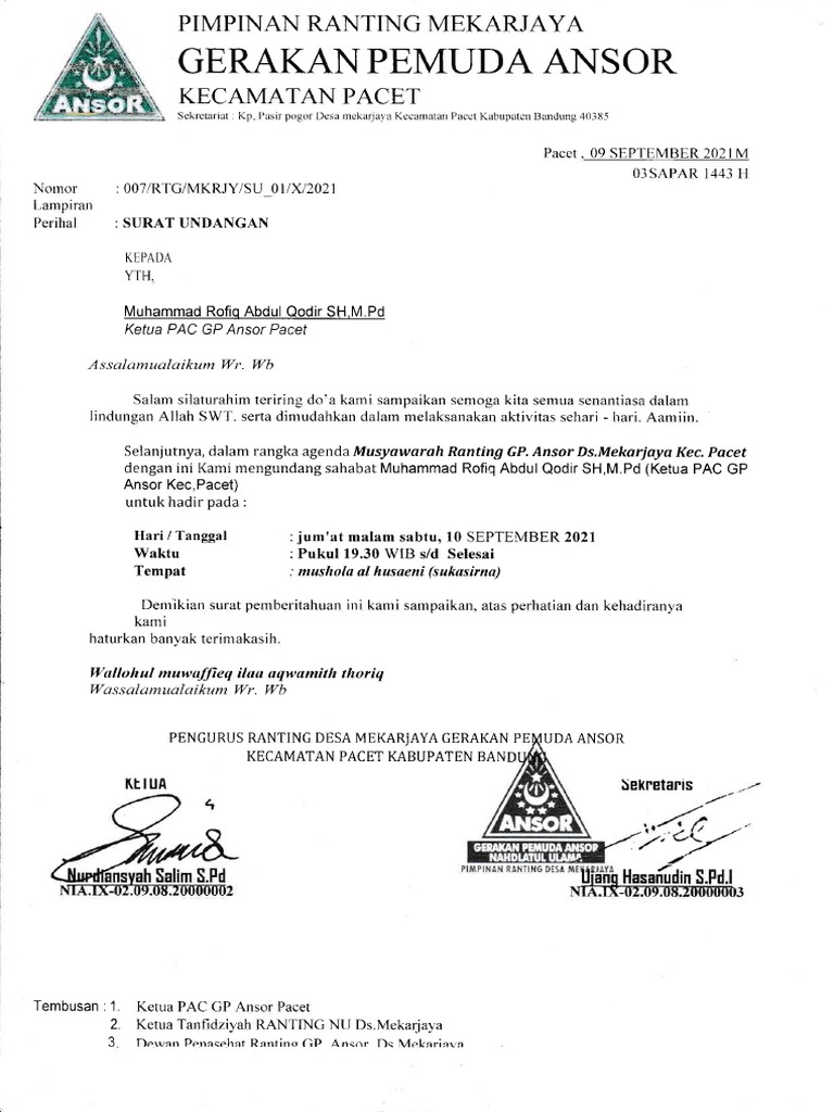 Undangan Untuk Ketua Pac | PDF