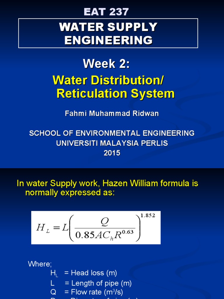 Week 2 Water Distribution System | PDF | Chemical Engineering | Liquids