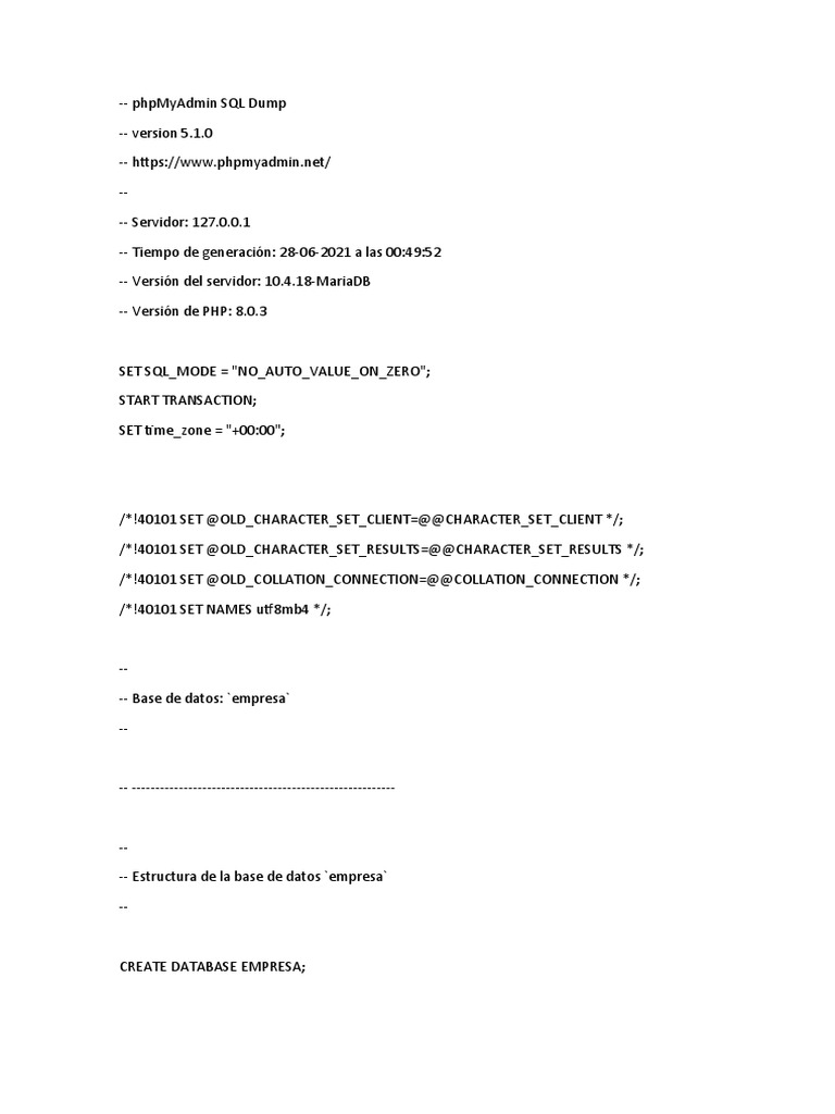 phpMyAdmin SQL Dump | PDF | SQL | Diseño de software