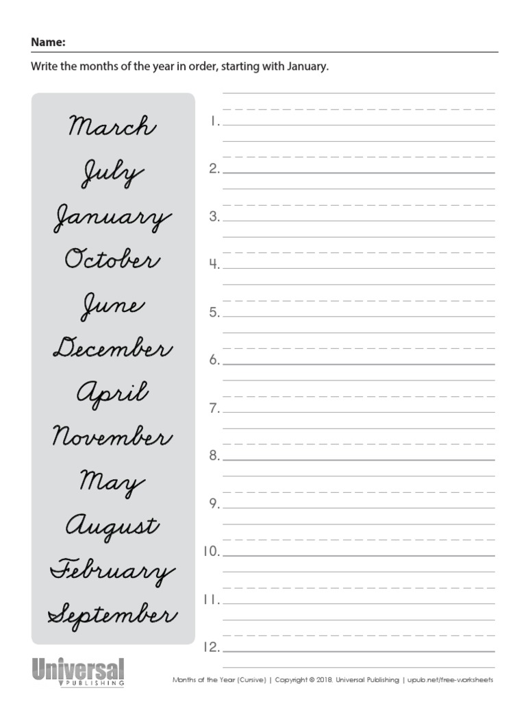 Months of The Year Cursive | PDF