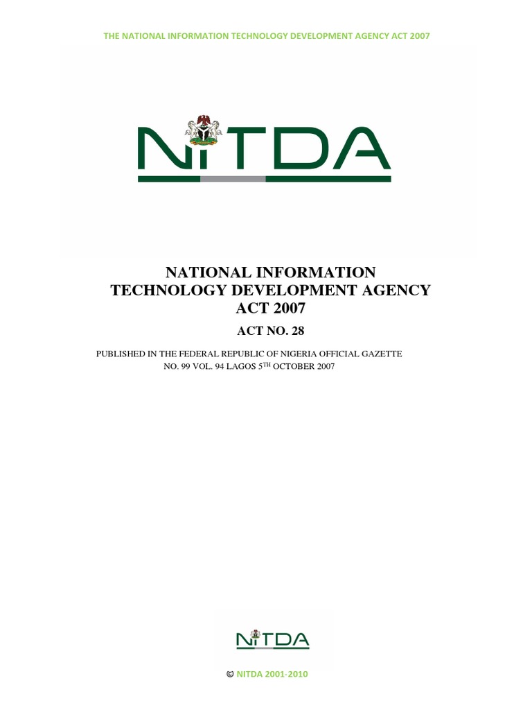National Information Technology Development Agency ACT 2007 | PDF ...