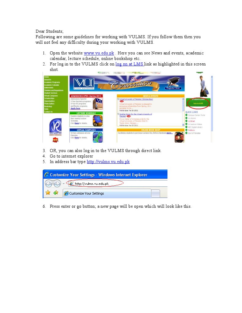 VULMS Guide for Students | PDF