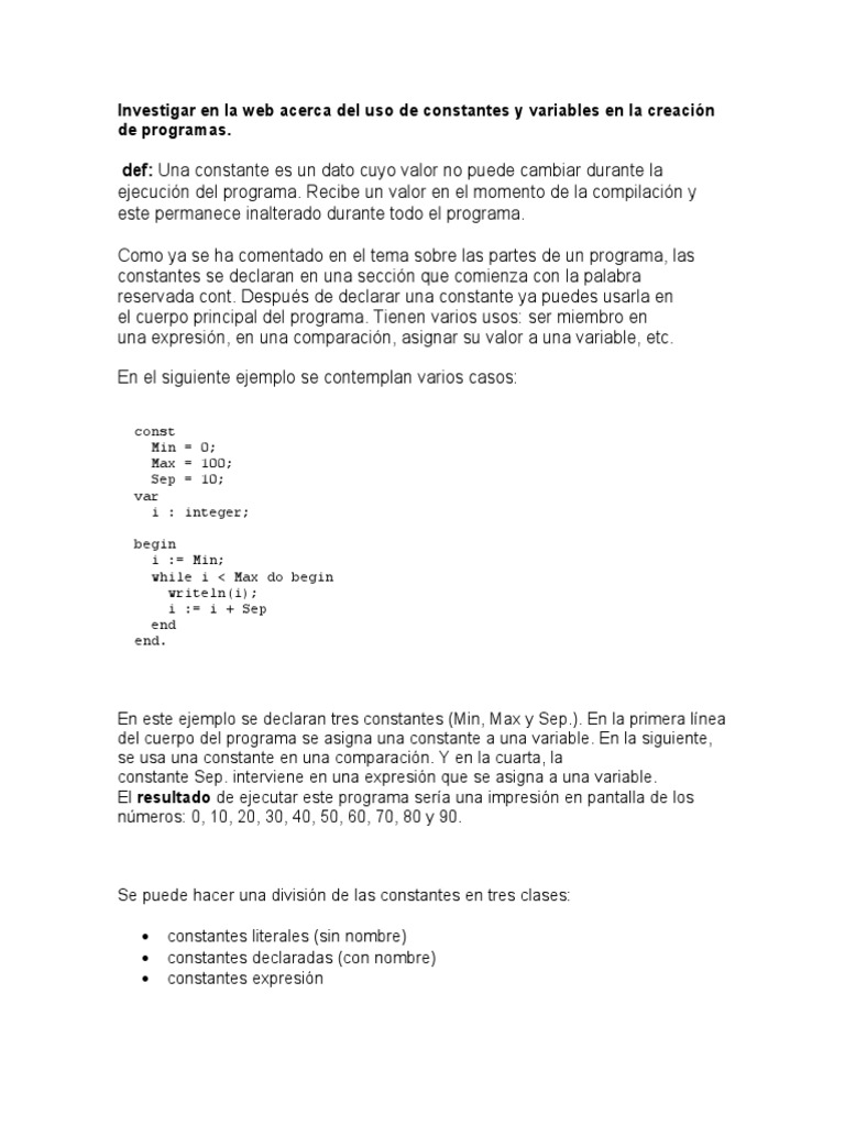 Tarea 3 de Programacion XX | PDF | Variable (informática) | Lenguaje de programación