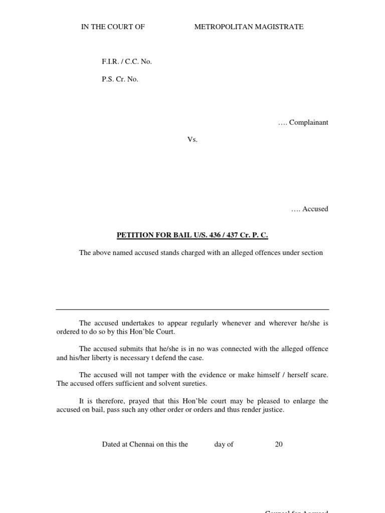 Bail Petition Format for Magistrate Court | PDF | Politics | Law