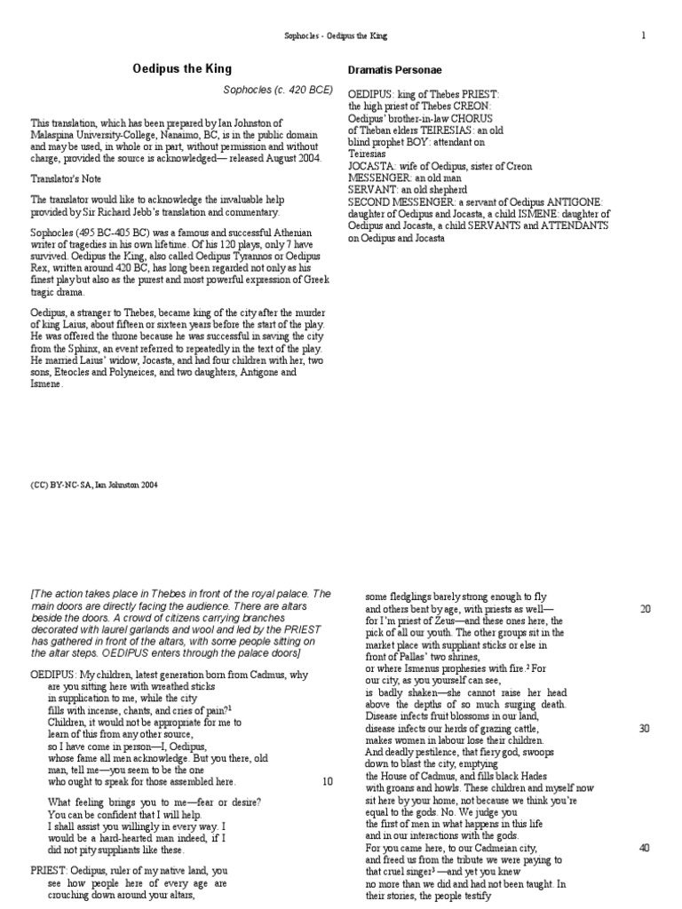 Oedipus The King: Sophocles (C. 420 BCE) | PDF | Oedipus | Sophocles