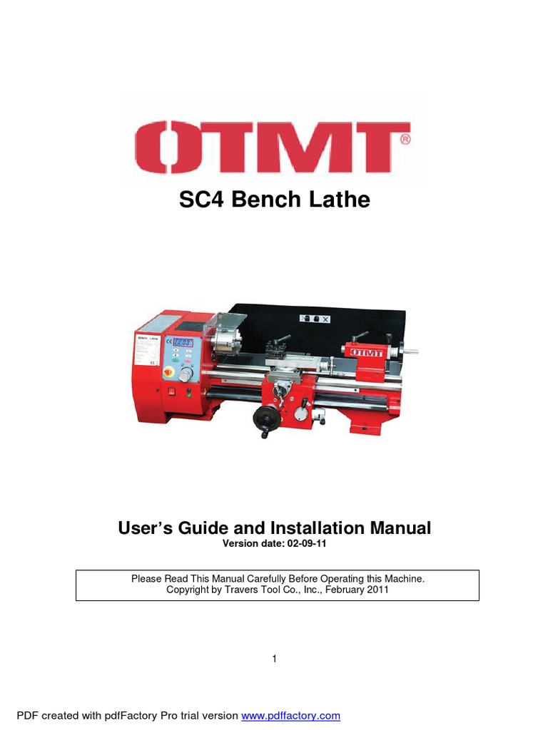 SC4 Bench Lathe: User 'S Guide and Installation Manual | PDF | Drill ...