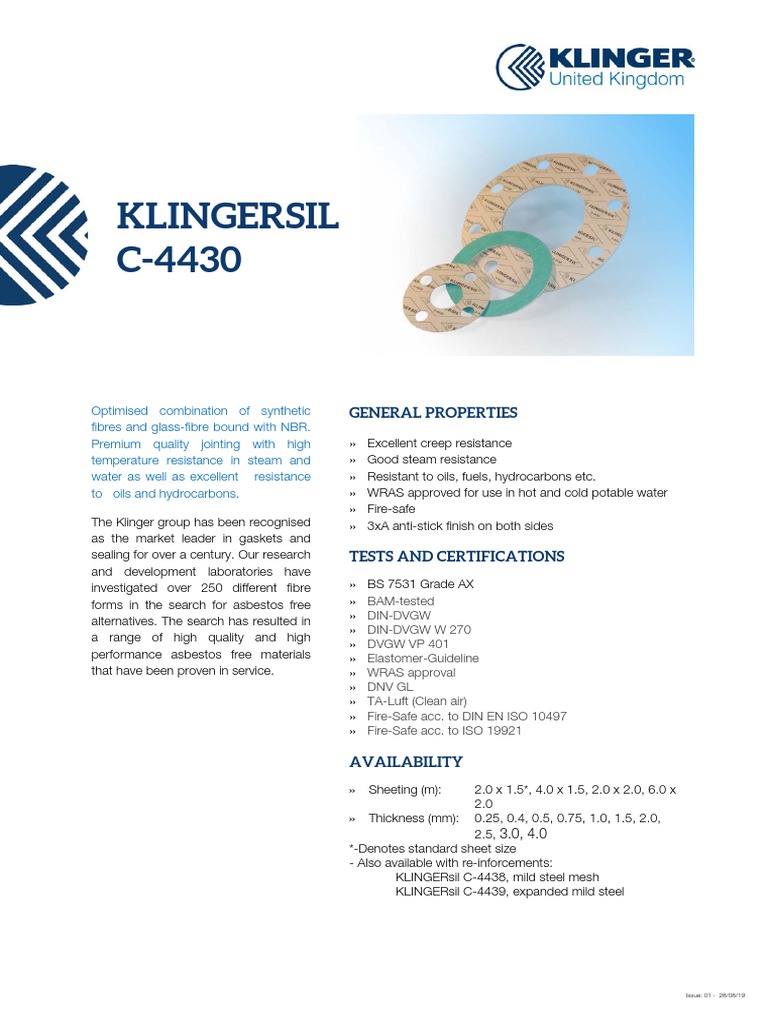 Product Specification and Performance Data Sheet for KLINGERSIL C-4430 ...