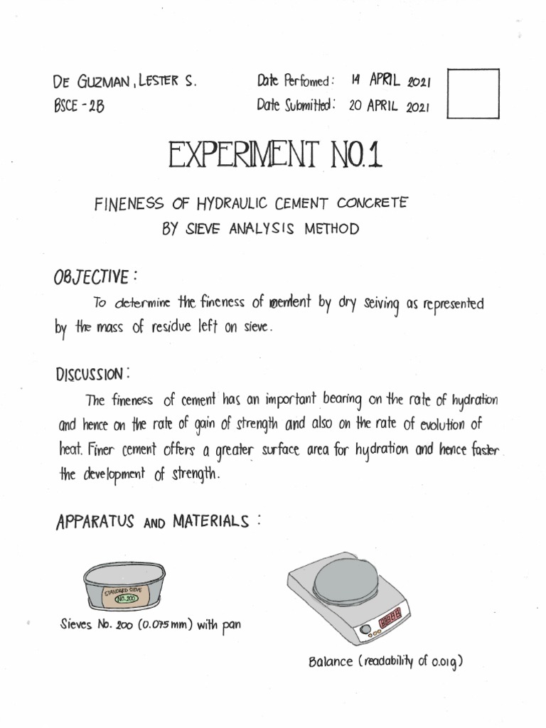 Construction Materials and Testing, Lab Experiment No - 1 | PDF