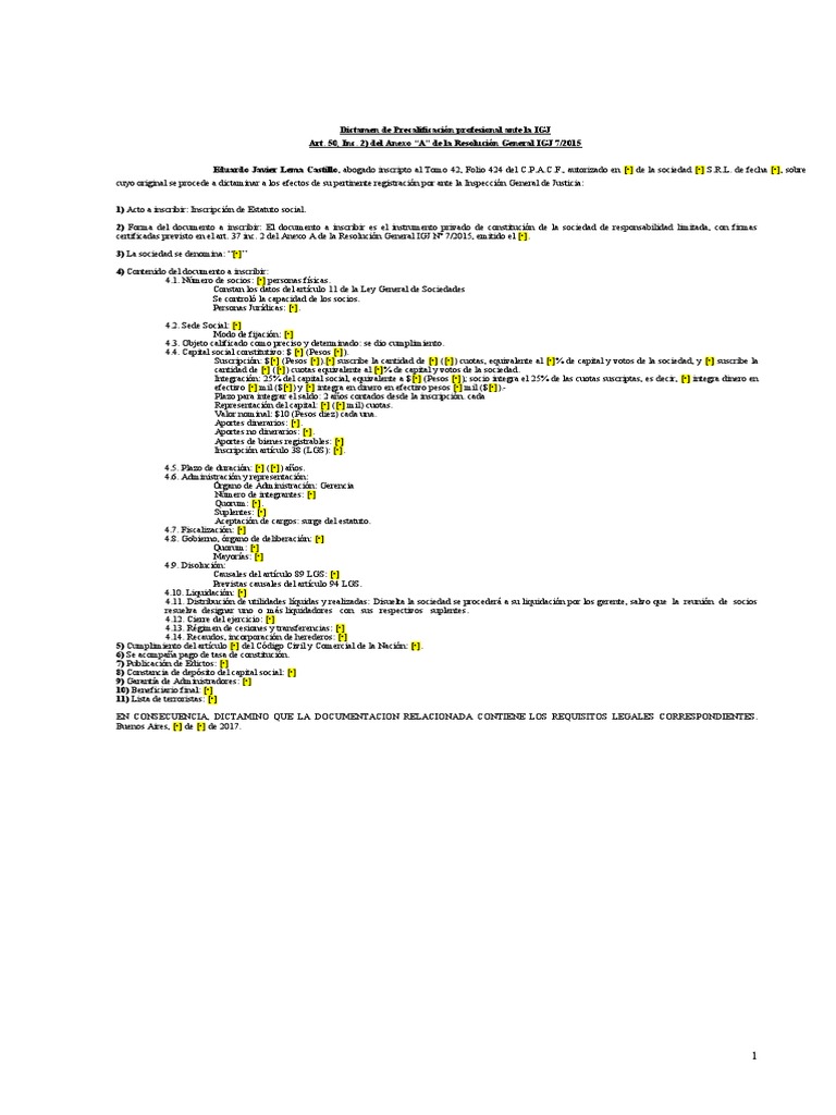Dictamen De Precalificación Profesional Ante La Igj Constitución De