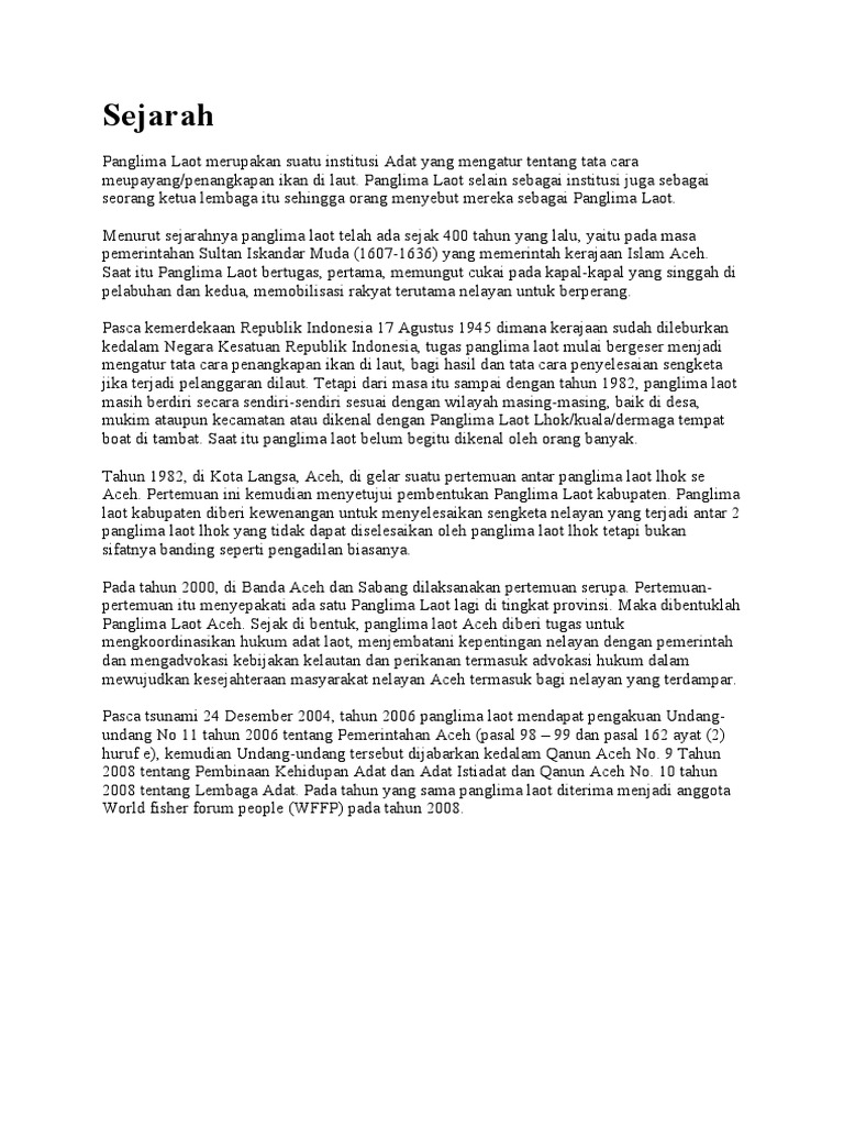 Sejarah Panglima Laot Aceh | PDF