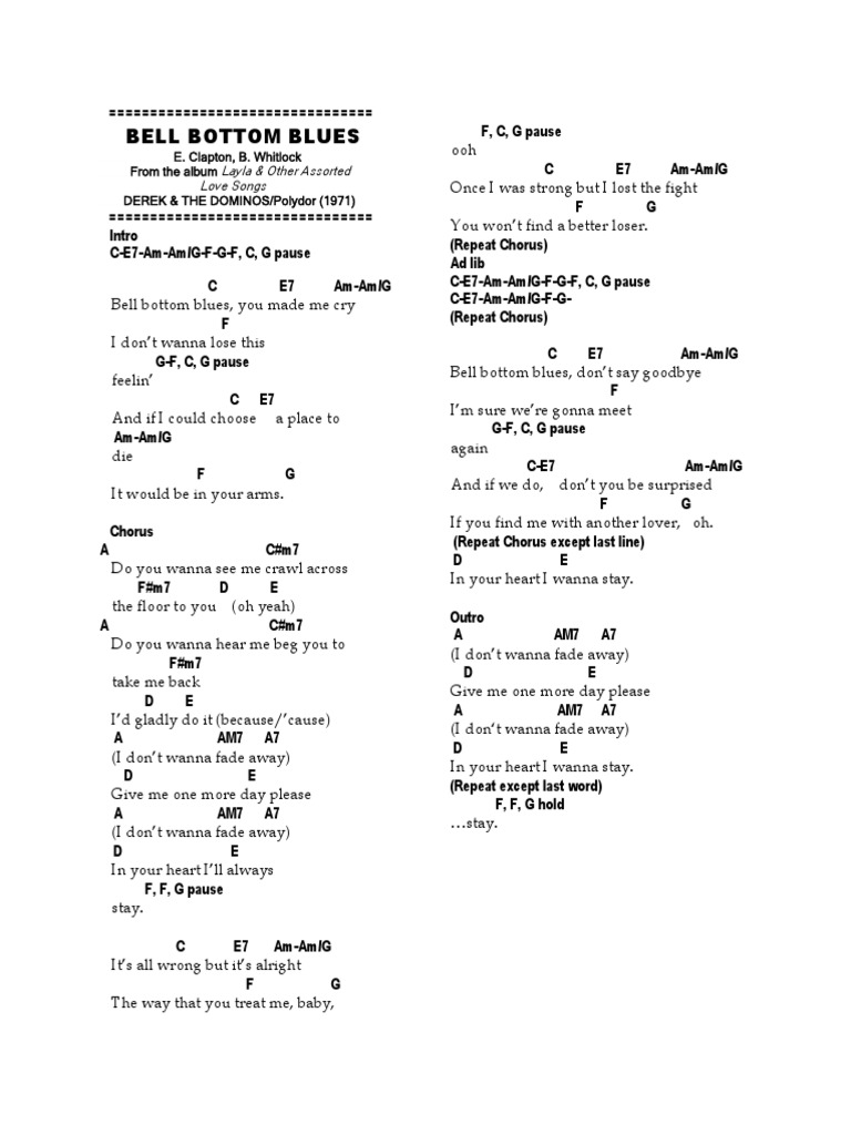 Bell Bottom Blues by Derek & The Dominos | PDF | Rock Songs | American ...