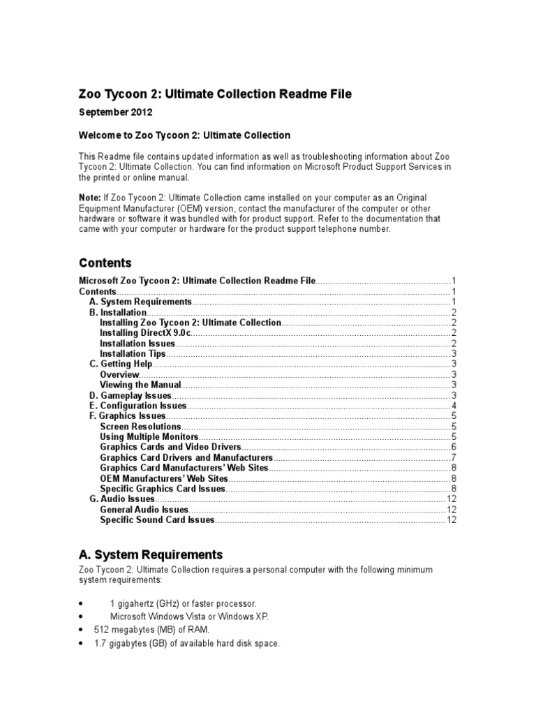 Zoo Tycoon 2: Ultimate Collection Readme File | PDF | System Software | Computer Science