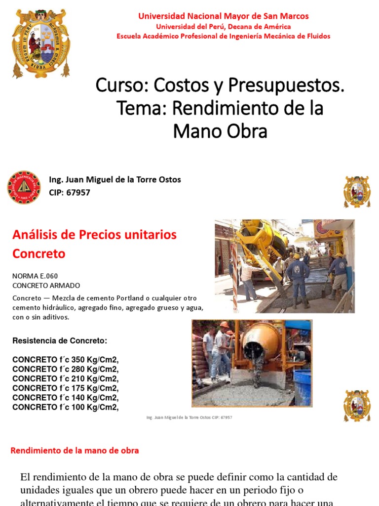 Rendimiento de Mano de Obra en Construcción | PDF | Hormigón | Ingeniería