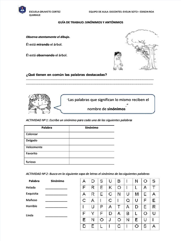 PDF Guia de Trabajo Sinonimos y Antonimos DL | PDF