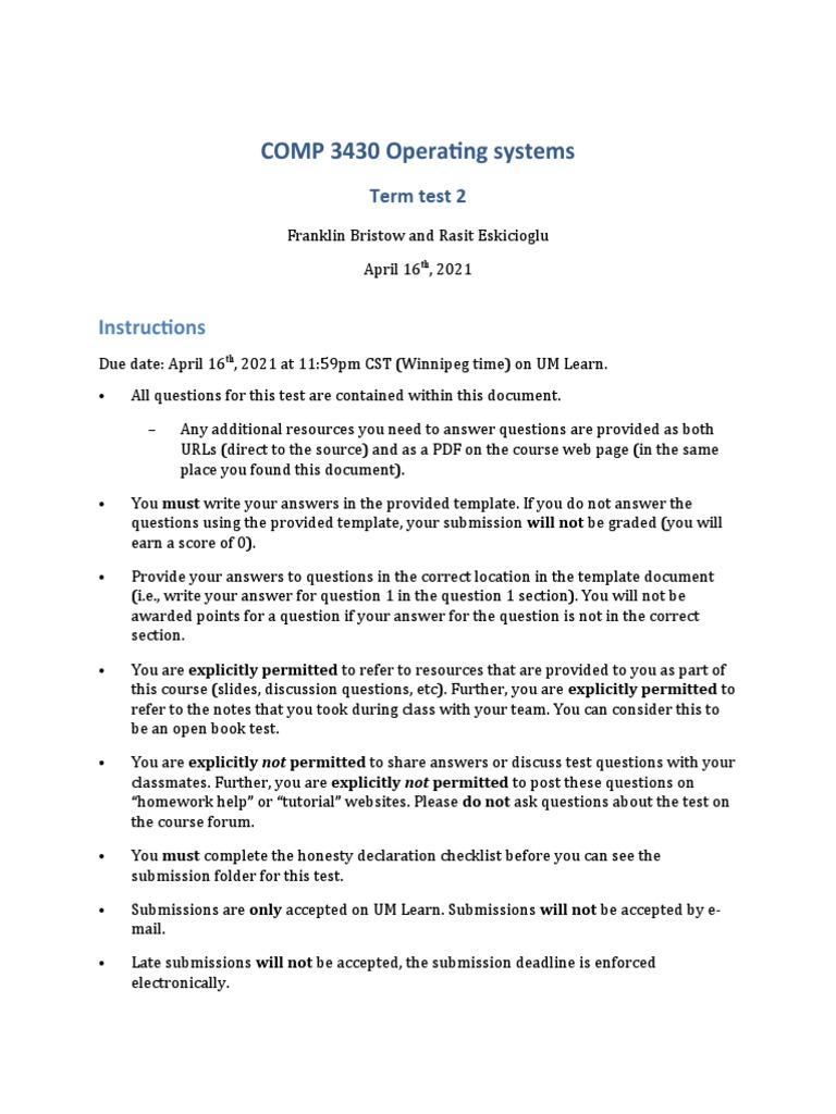 COMP 3430 Operating Systems: Instructions | PDF | File System | Software Engineering