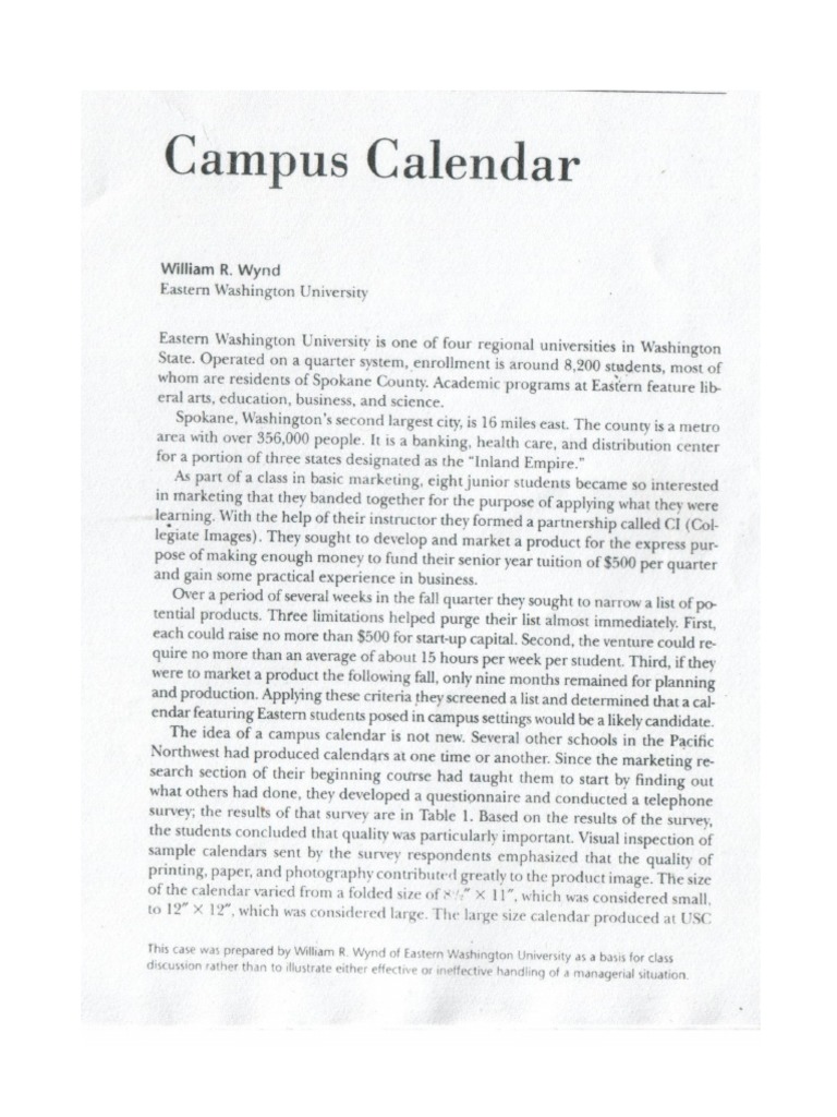 Case No 1 Campus Calendar | PDF
