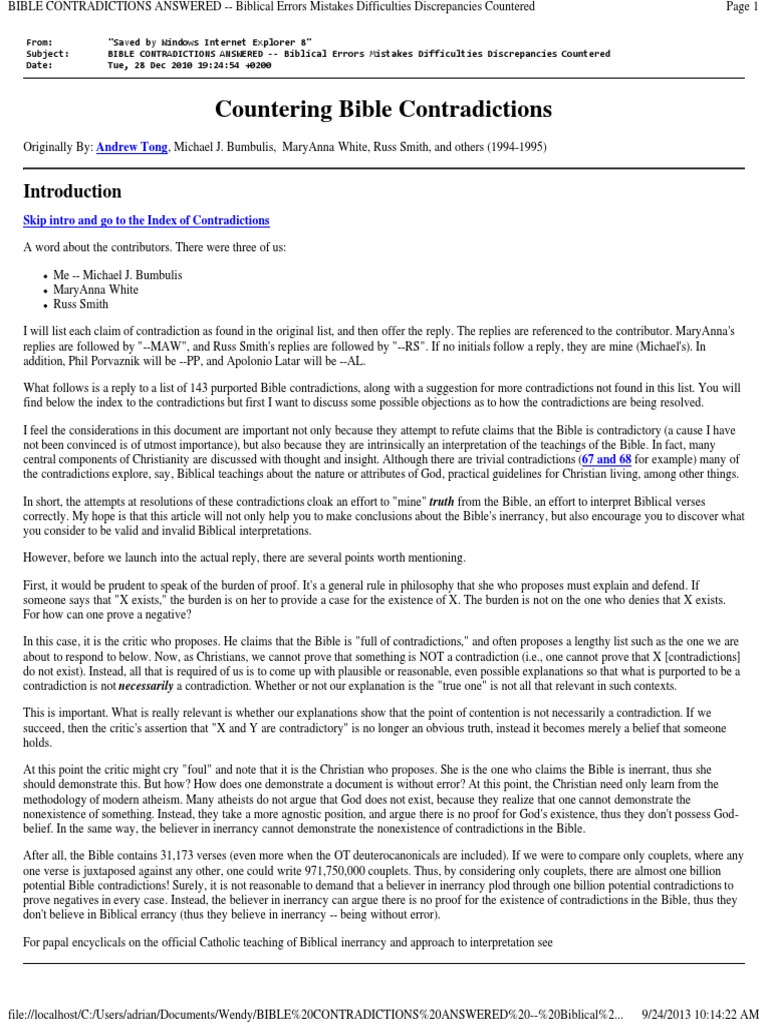 BIBLE CONTRADICTIONS ANSWERED-Biblical Errors Mistakes Difficulties ...