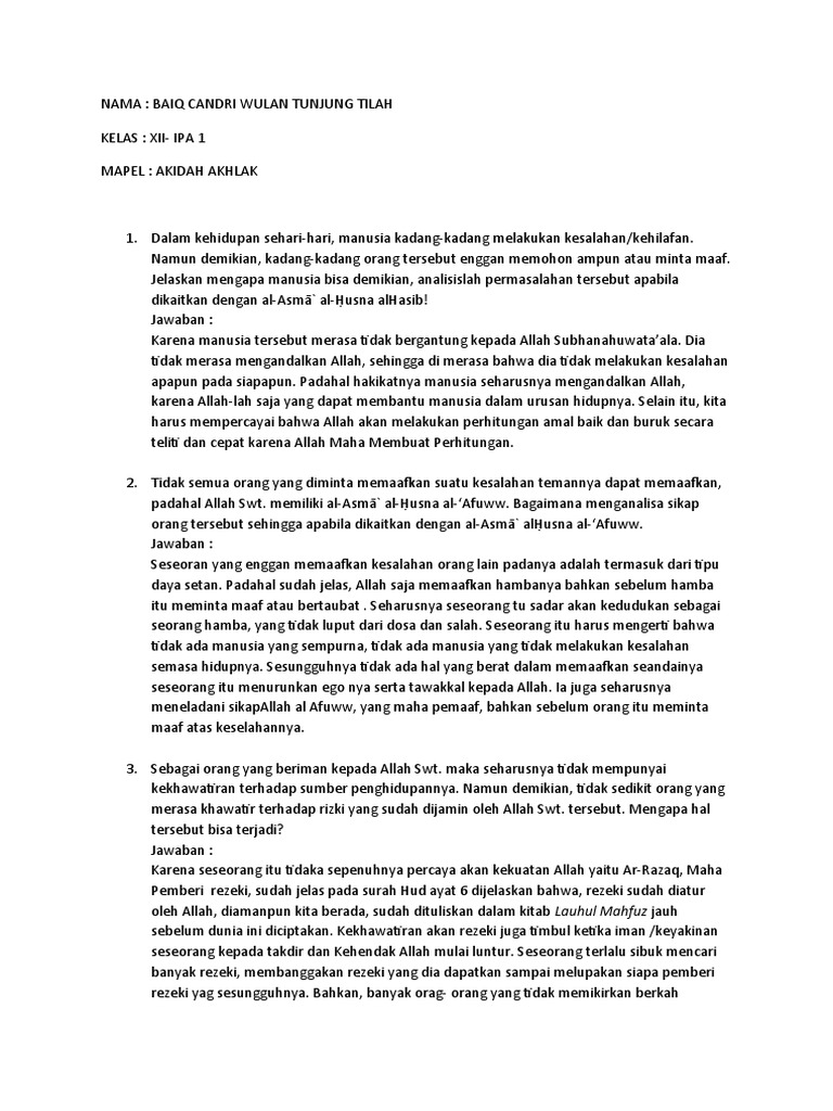 Akidah Tugas 1 - Baiq Candri Wulan | PDF | Pengembangan Diri | Agama ...