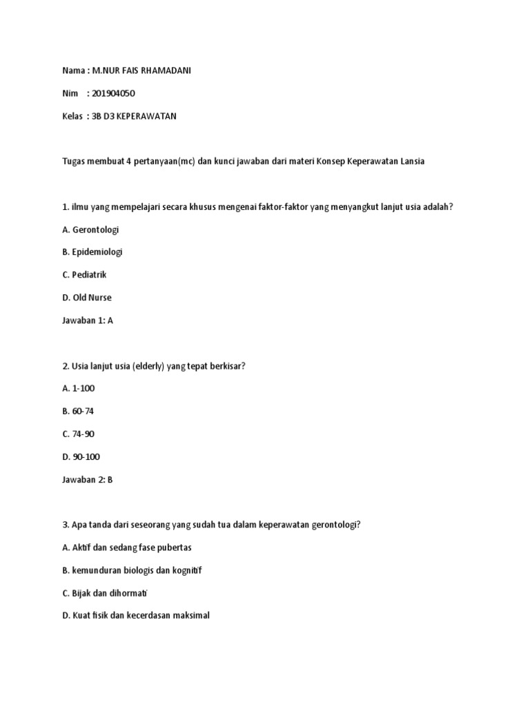 Soal Gerontologi Multiple Choice | PDF
