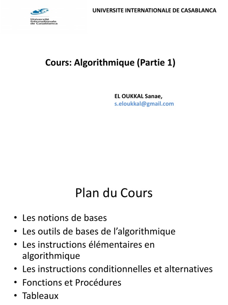 Cours d'Algorithmique - Partie 1 | PDF | Programmation | Programme informatique