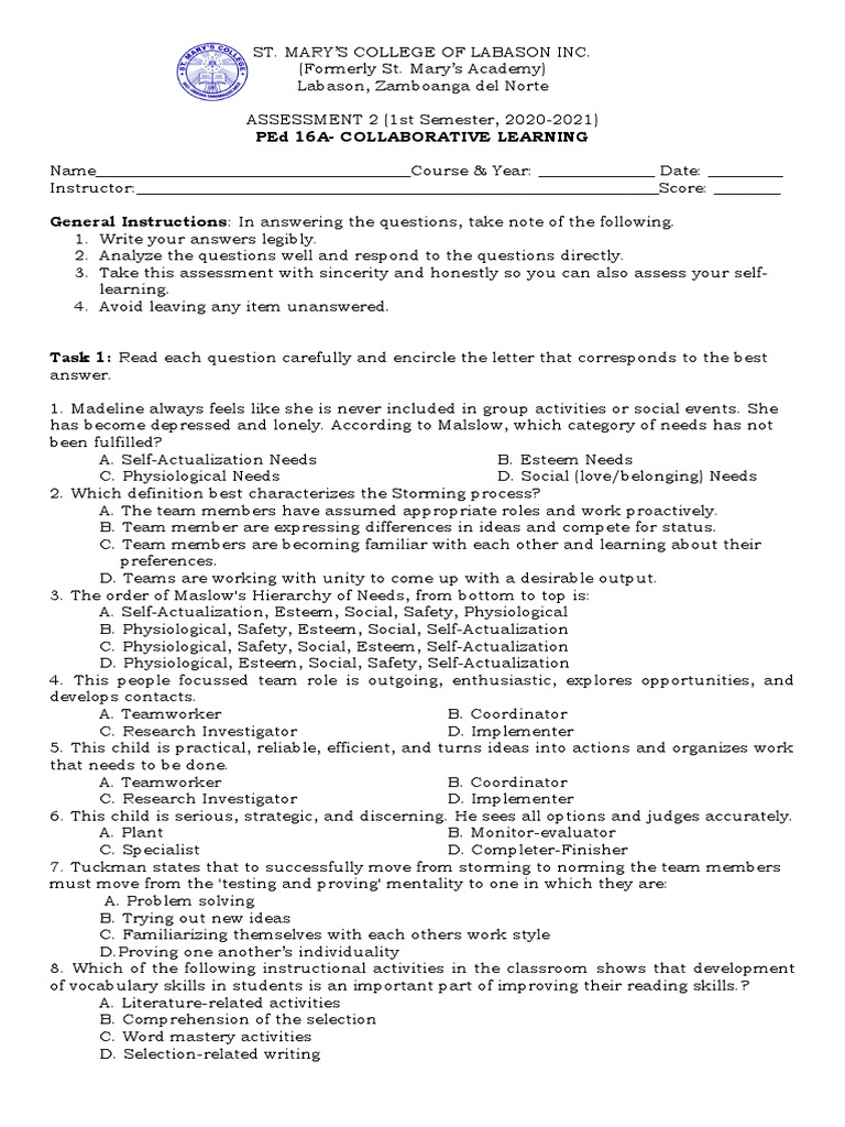 Collaborative Learning Assessment | PDF | Self Actualization | Cognition