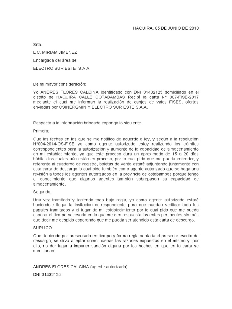 Carta de Descargo 05 | PDF