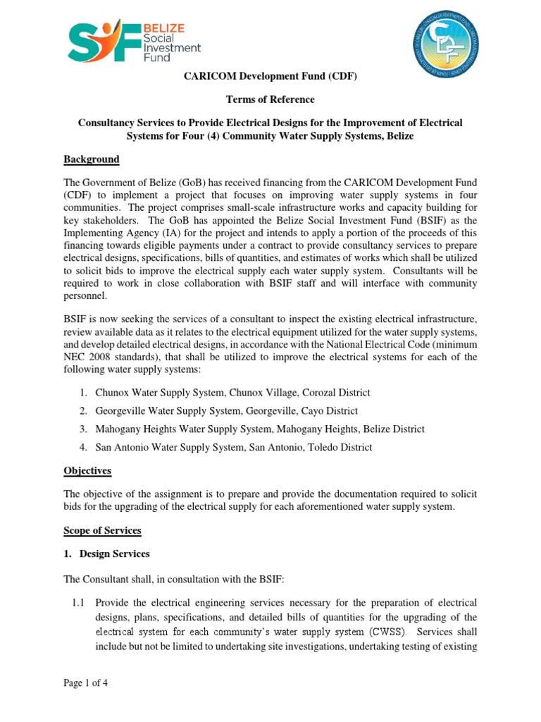 Electrical Design Consultancy for Belize Water Systems | PDF ...