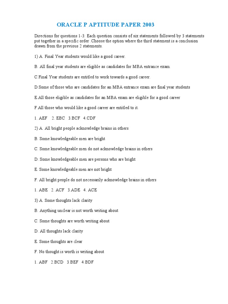1oracle P Aptitude Paper 2003 | PDF