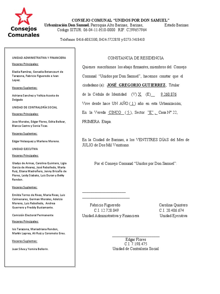 Constancia de Residencia Jose Gregorio | PDF