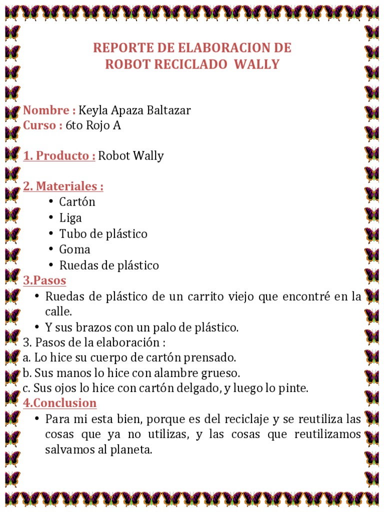 Reporte de Elaboracion de Robot Reciclado Wally | PDF