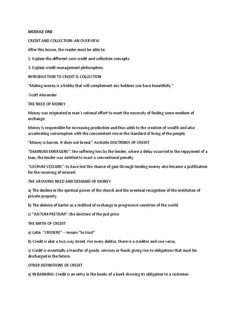 Module One | PDF | Credit | Finance & Money Management