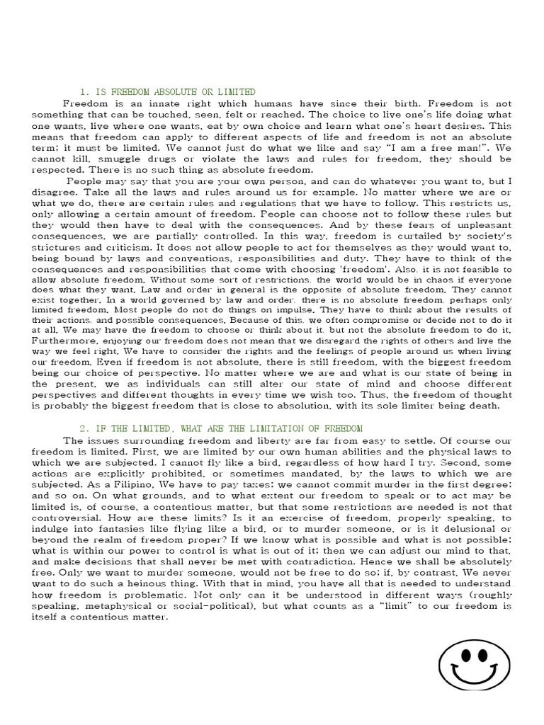 Is Freedom Absolute or Limited | PDF | Free Will | Rights