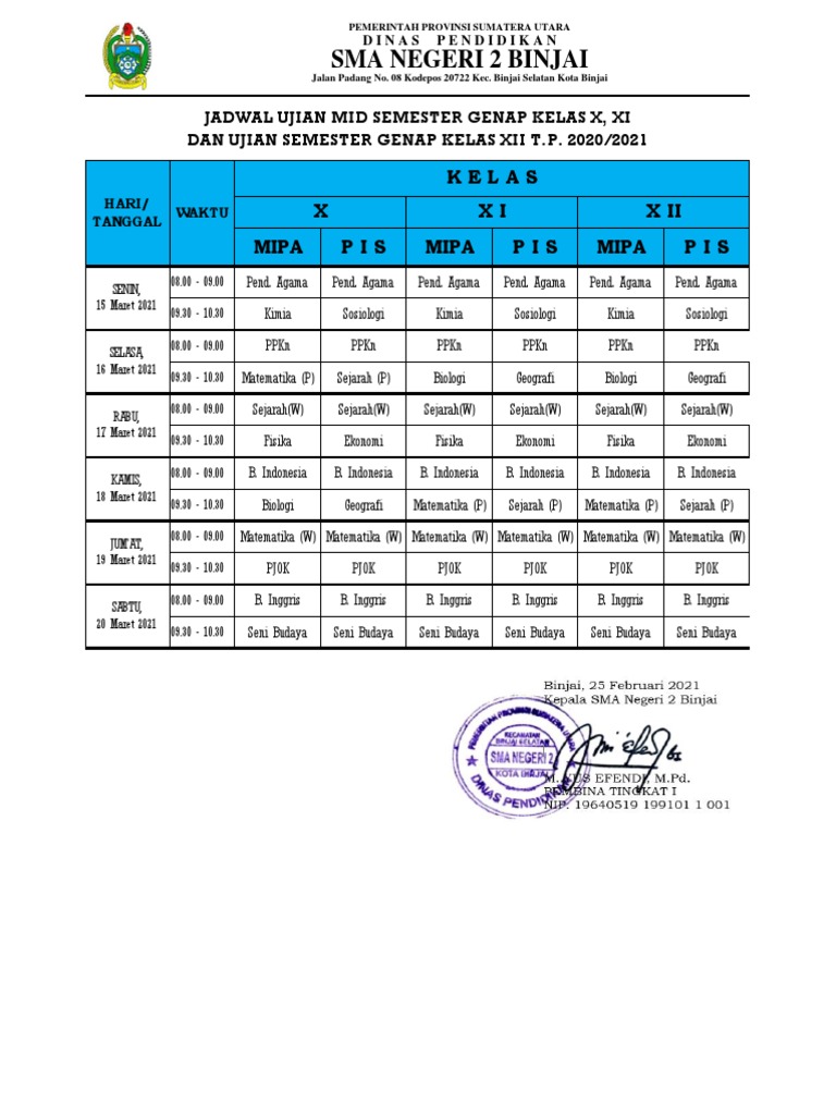 Roster Ujian Mid Dan Semester Genap 20-21 | PDF