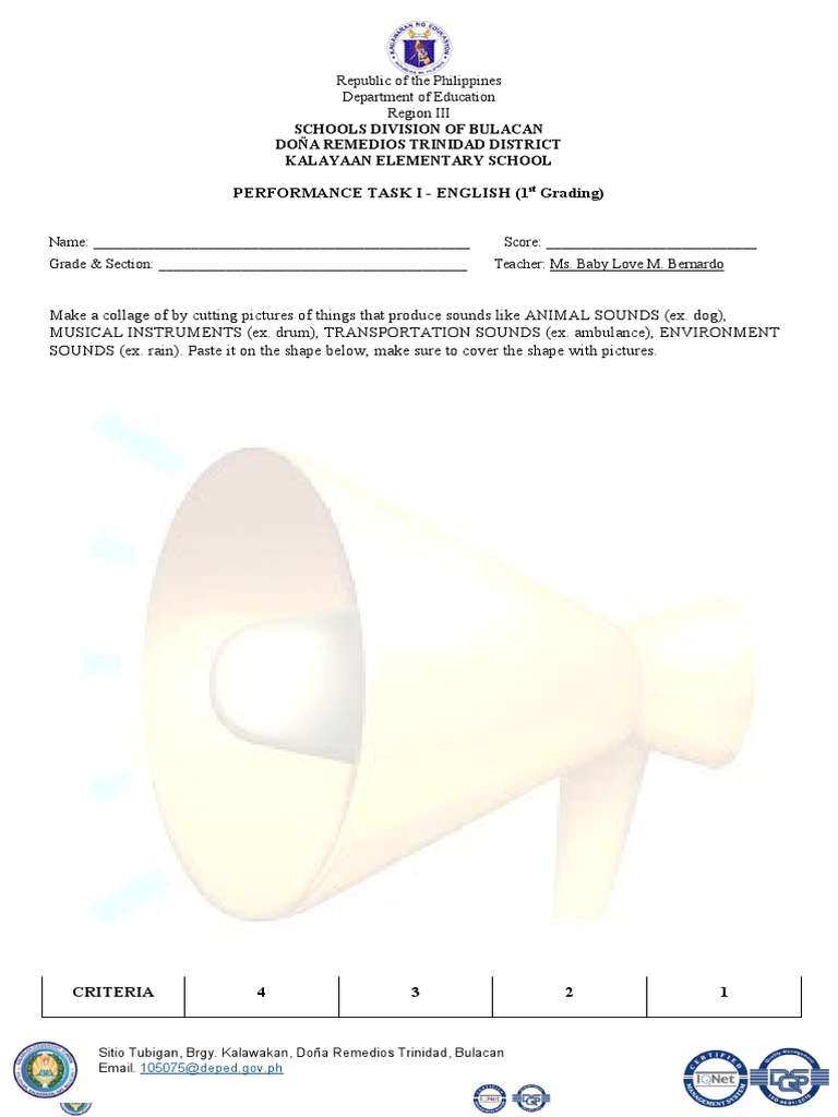 1st Performance Task in English Grade 2 Quarter 1 | PDF