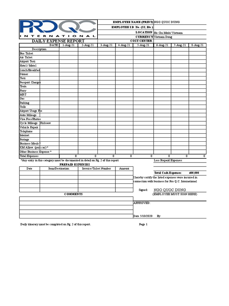 Time & Expense Sheet AUGUST 2021 | PDF | Expense