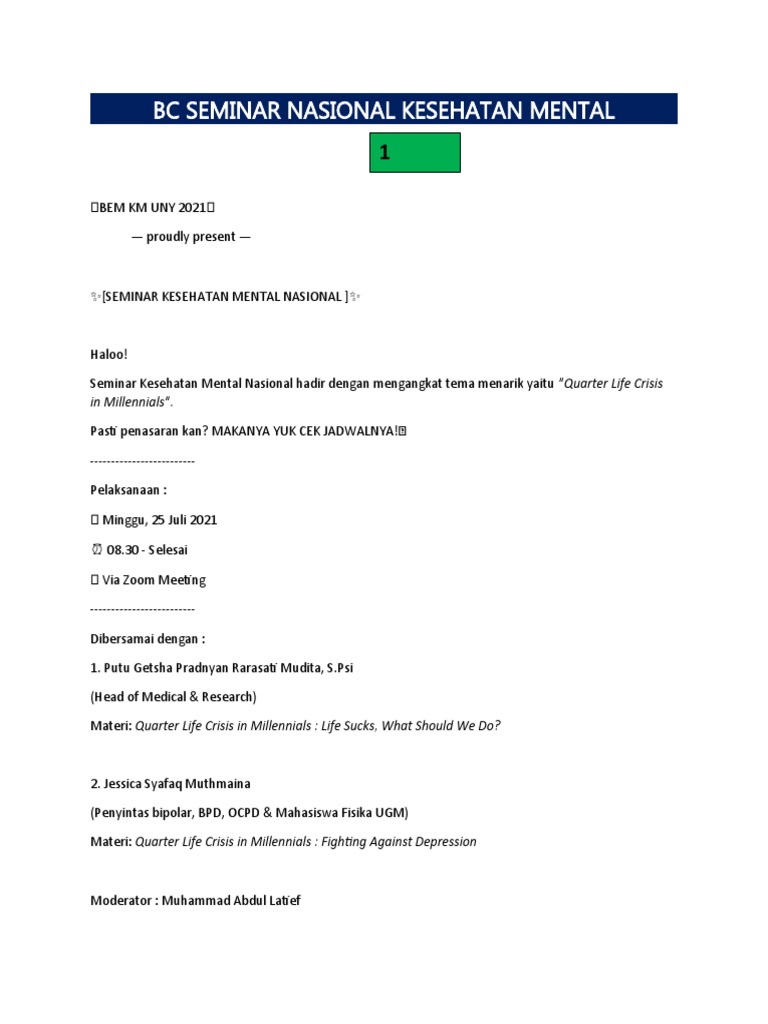 BC Seminar Nasional Kesehatan Mental | PDF