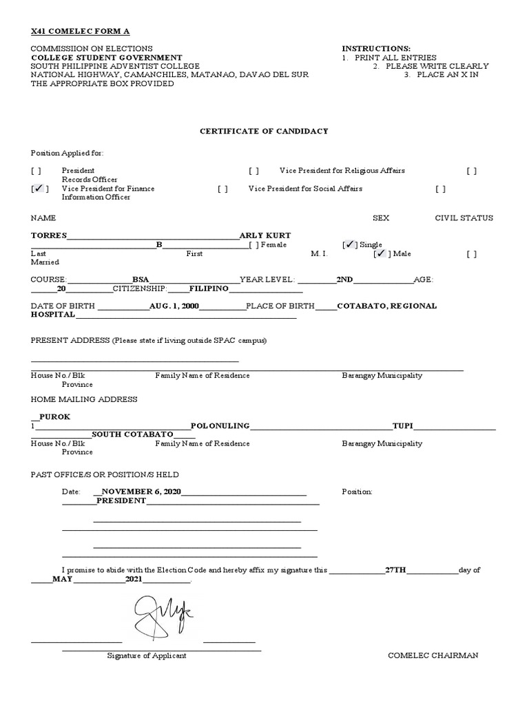 CSG Certificate of Candidacy Form | PDF | Government